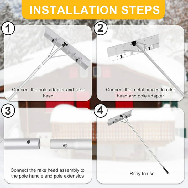 5-20 Feet Snow Roof Rake Reinforced Aluminum Snow Removal Tool with An ...