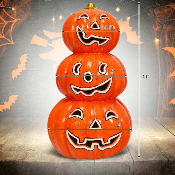 Halloween 3-Tier Color-Changing Lighted Ceramic Pumpkin Lantern – Skonyon