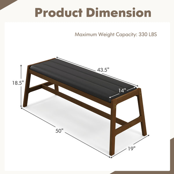 50 Inch Long Solid Wood Dining Bench Upholstered Table Bench with Faux ...