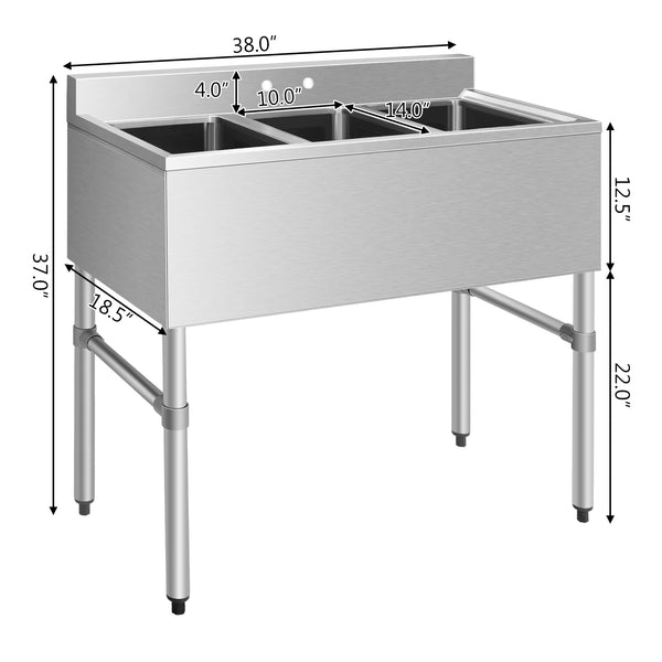 Stainless Steel Utility Sink with 3 Compartment Commercial Kitchen Sin ...