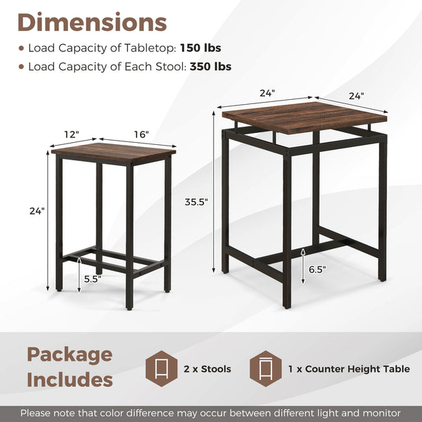 3 Pieces Pub Dining Table Set with Floating Tabletop and Footrest – Skonyon