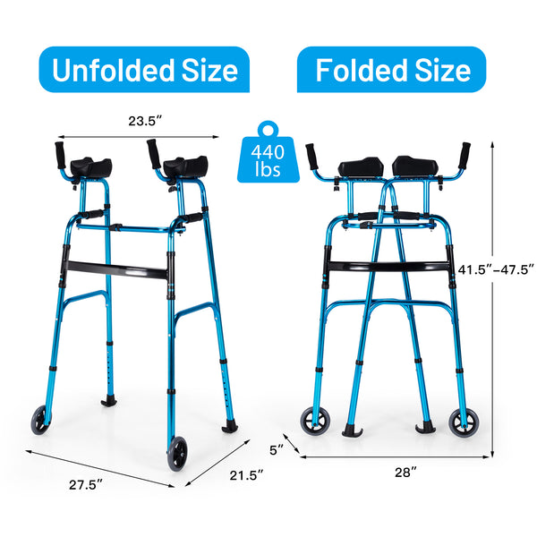 Folding Adjustable Aluminum Wheel Walking Frame-Navy – Skonyon