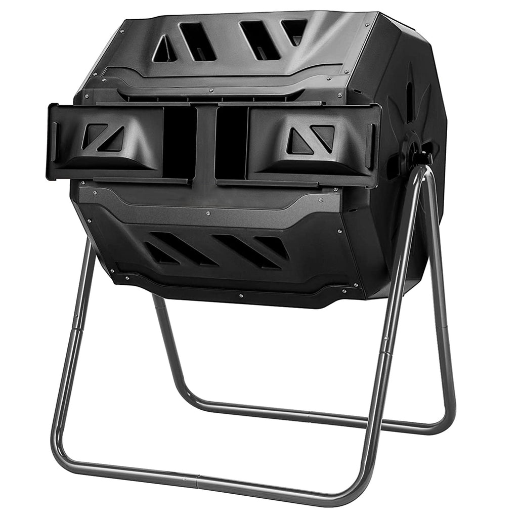 43 Gal. Black Tumbling Composter with Dual Rotating Chamber – Skonyon
