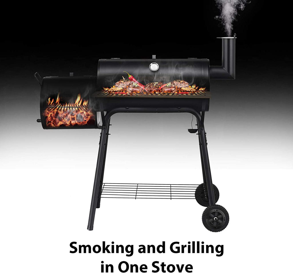 Heavy-Duty Charcoal Grill Offset Smoker with Cover in Black – Skonyon